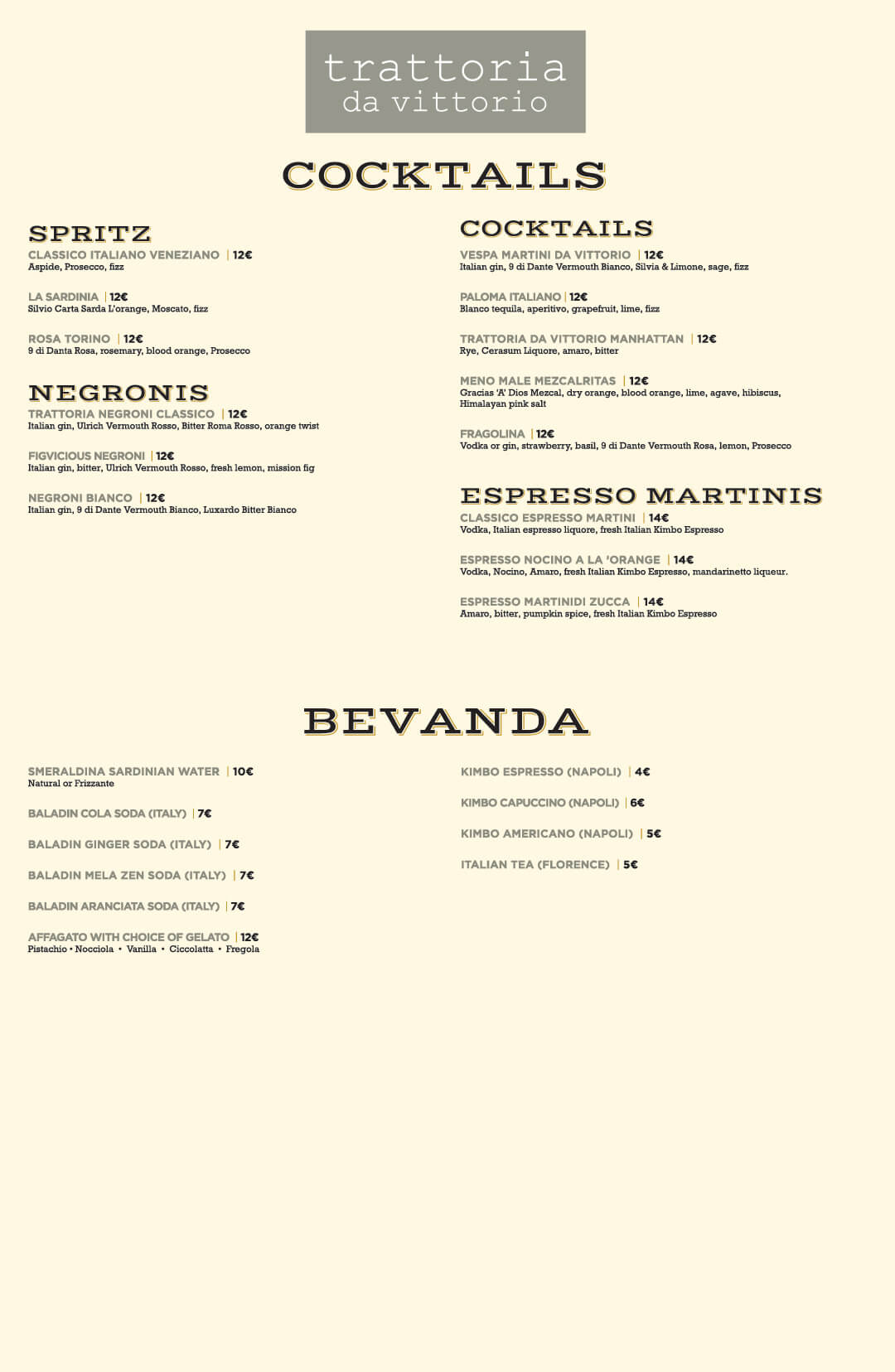 Menus - Trattoria da Vittorio