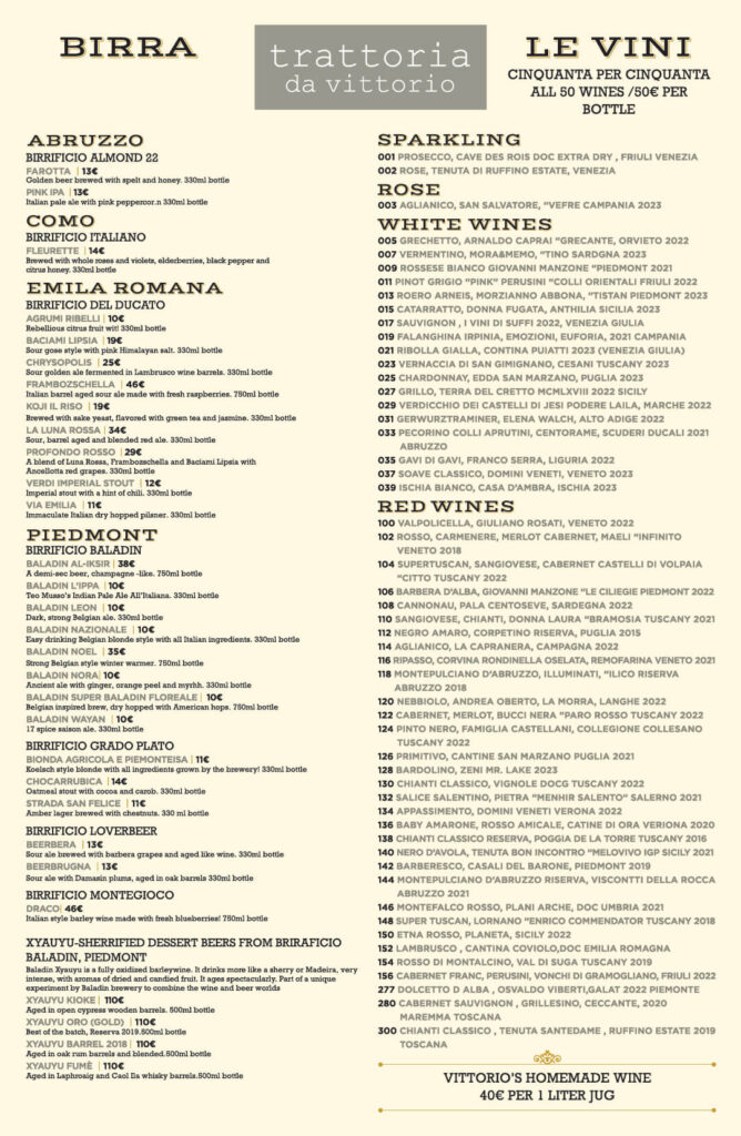 Menus - Trattoria da Vittorio
