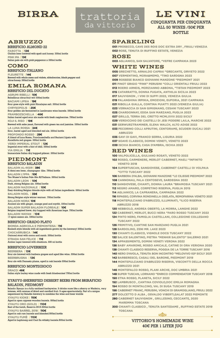 Menus - Trattoria da Vittorio